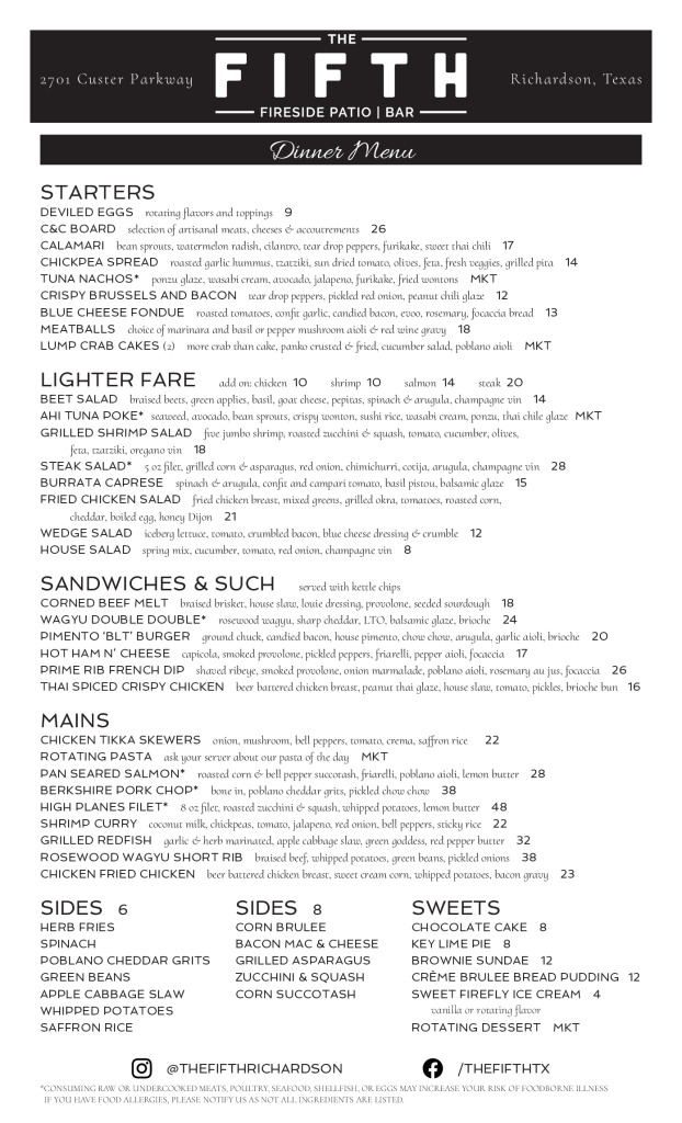 Menus - The Fifth Fireside Patio | Bar